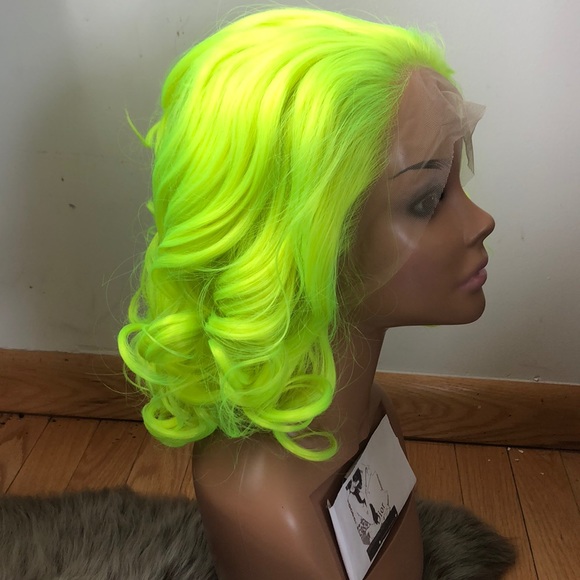 Accessories | Lime Neon Green Short Wavy Bob Lace Front Wig | Poshmark